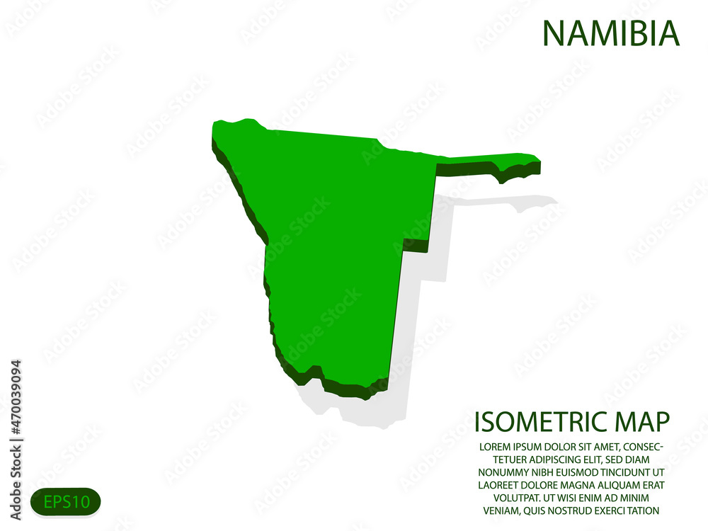 Green isometric map of Namibia elements white background for concept ...