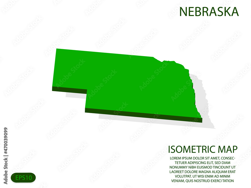Green isometric map of Nebraska elements white background for concept ...
