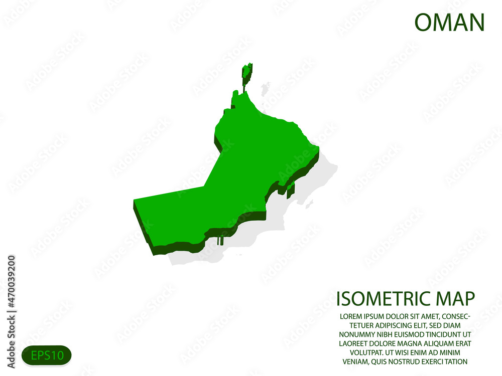 Green isometric map of Oman elements white background for concept map ...