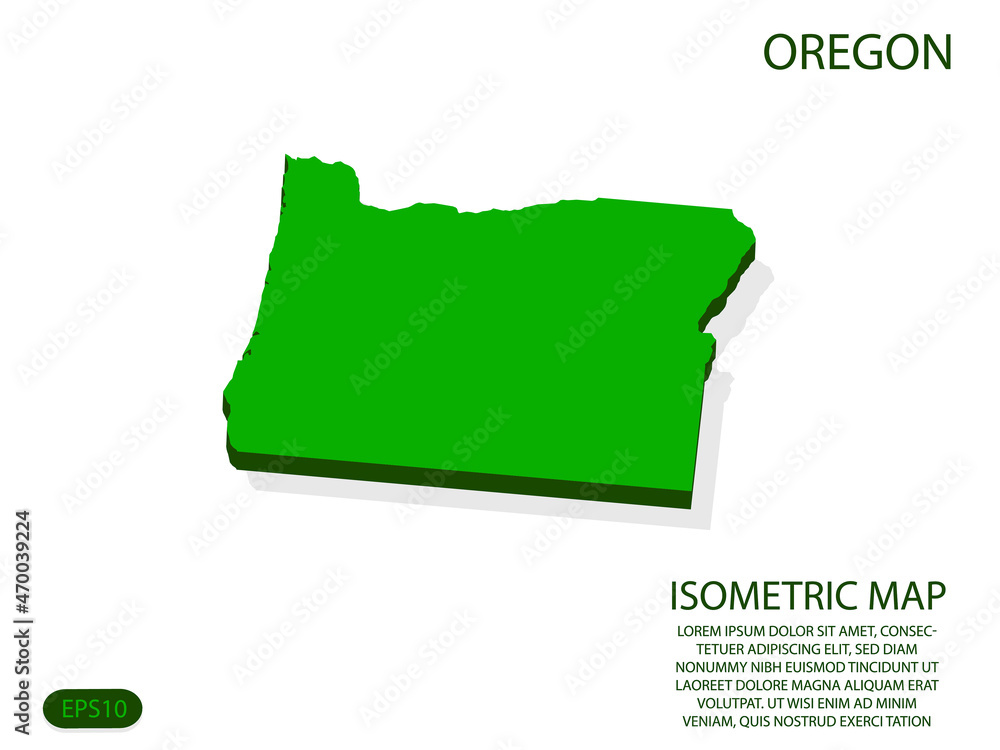Green isometric map of Oregon elements white background for concept map ...