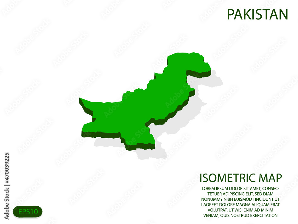 Green isometric map of Pakistan elements white background for concept ...