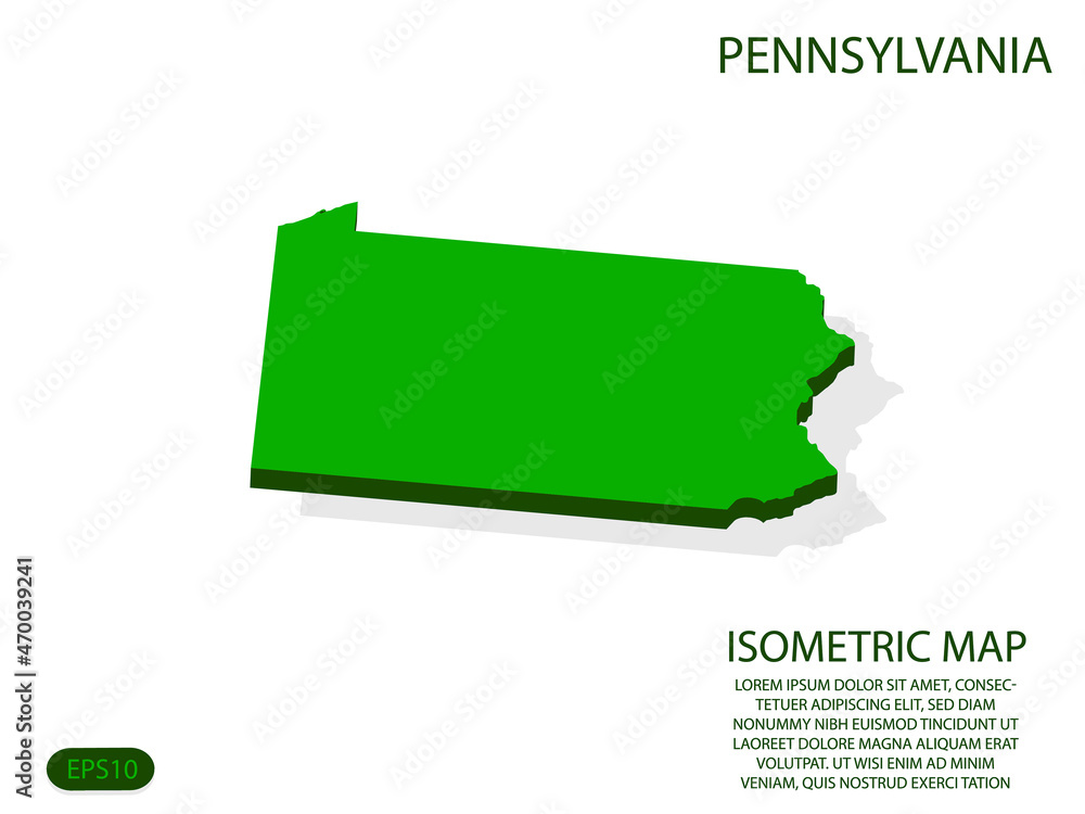 Green isometric map of Pennsylvania elements white background for ...
