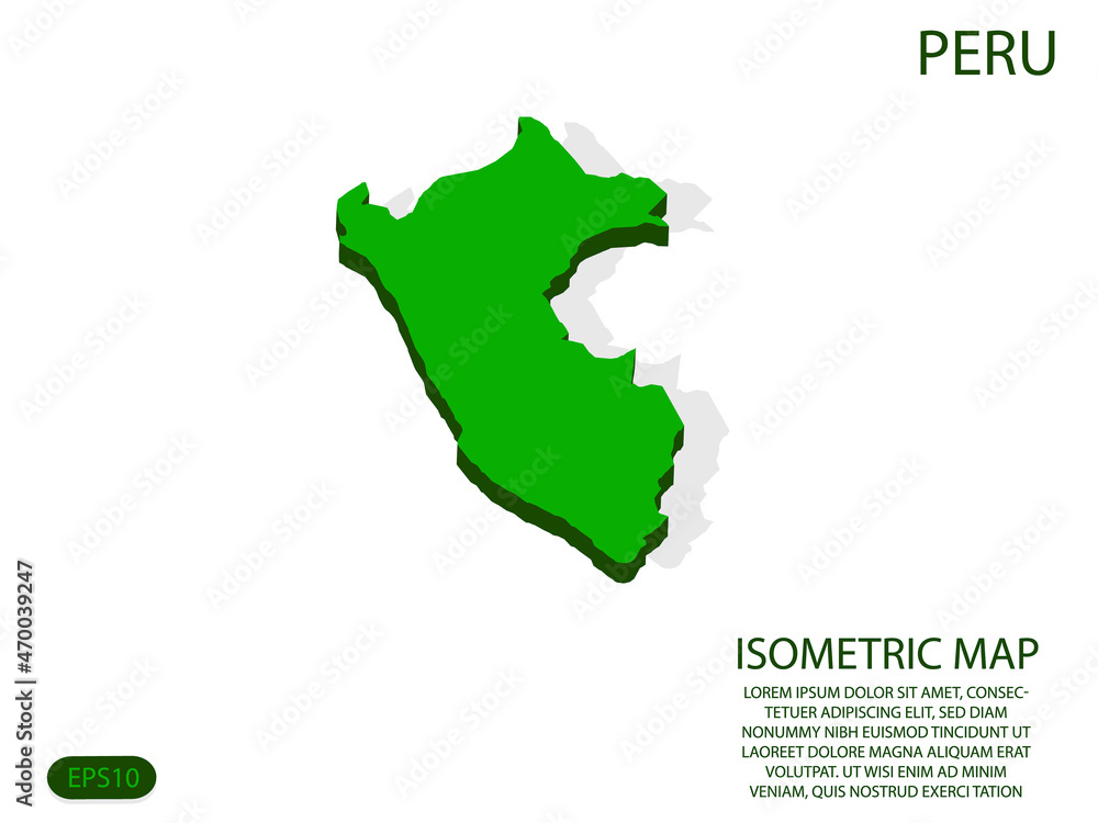 Green isometric map of Peru elements white background for concept map ...