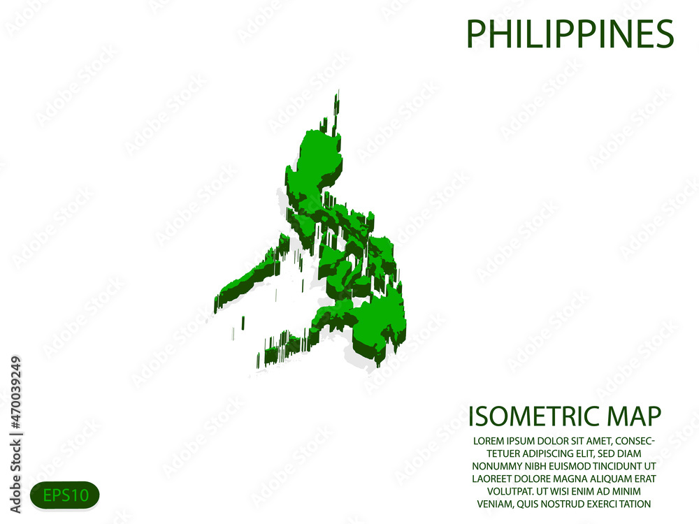 Green isometric map of Philippines elements white background for ...