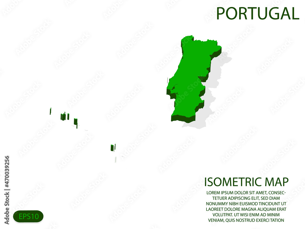 Green isometric map of Portugal elements white background for concept ...