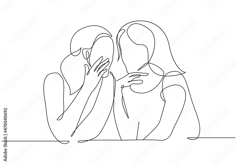 Two Women Talking Trendy Line Art Drawing. People Talking Minimalistic ...