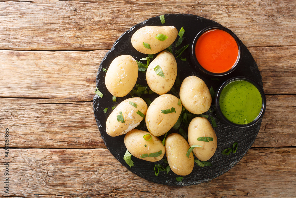 Canarian food wrinkly potatoes are boiled unpeeled potatoes served with ...