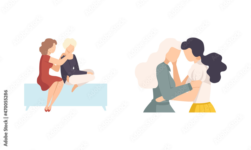 Woman Character Supporting Friend Encouraging Cheering Up and Raising ...