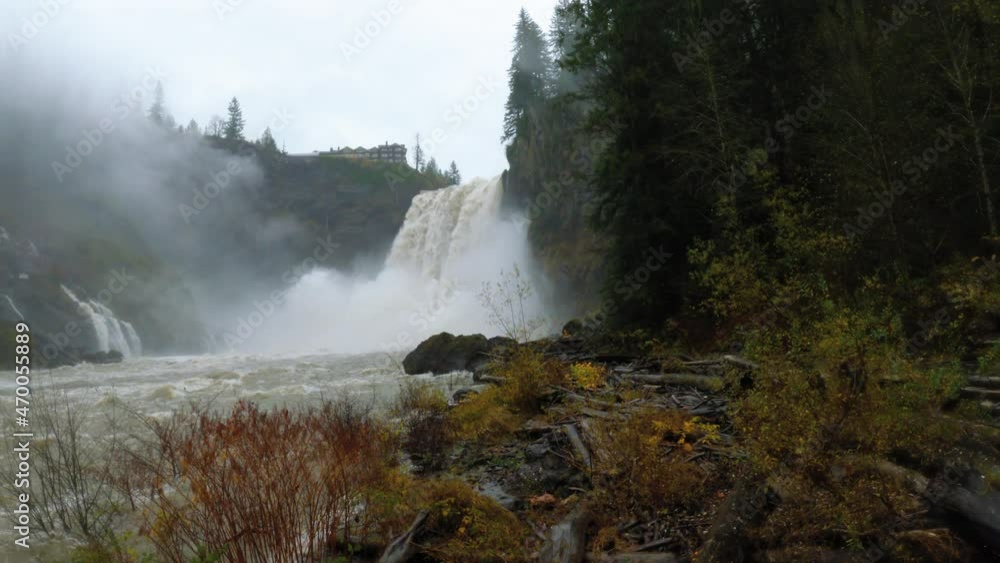 River View Below Snoqualmie Falls Waterfall during Flood Warning Stock ...