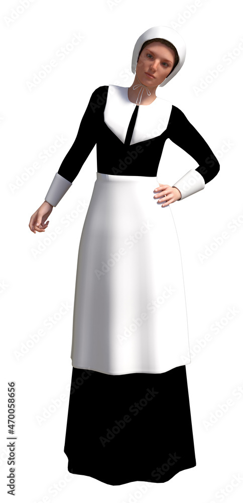 3D Woman in pilgrim costume Stock Illustration | Adobe Stock