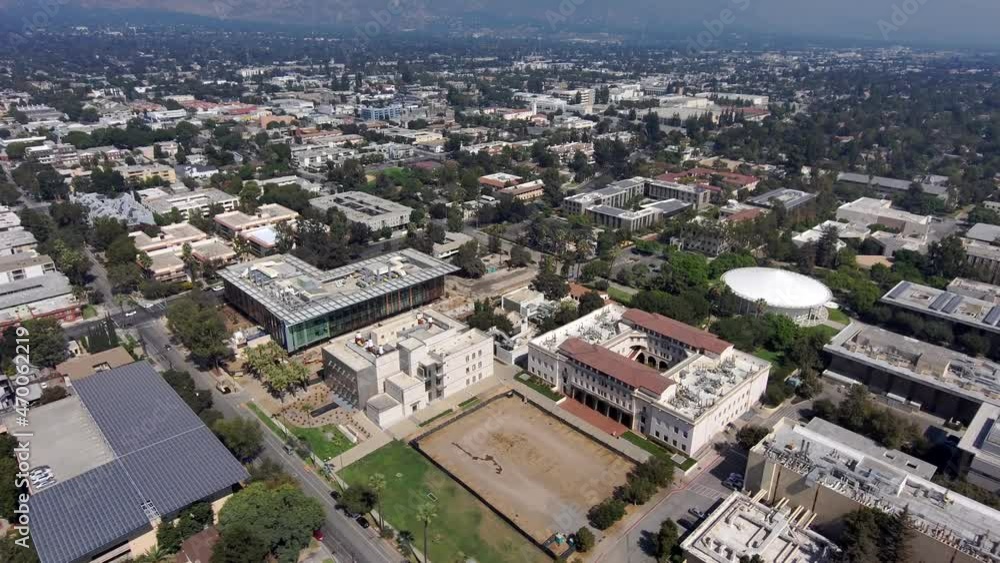 California Institute of Technology school campus, aerial of buildings ...