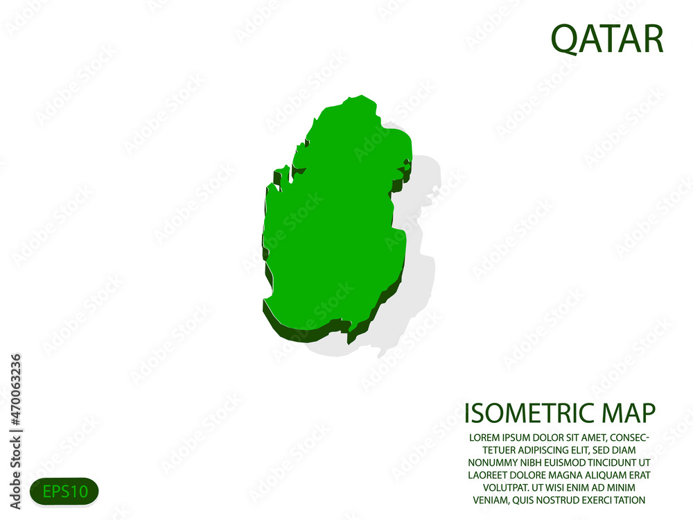 Green isometric map of Qatar elements white background for concept map ...