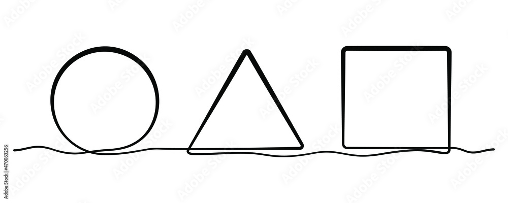 Circle, triangle, and square one line design. Hand-drawn minimalism ...