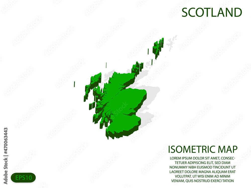 Green isometric map of Scotland elements white background for concept ...