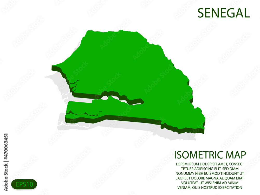 Green isometric map of Senegal elements white background for concept ...