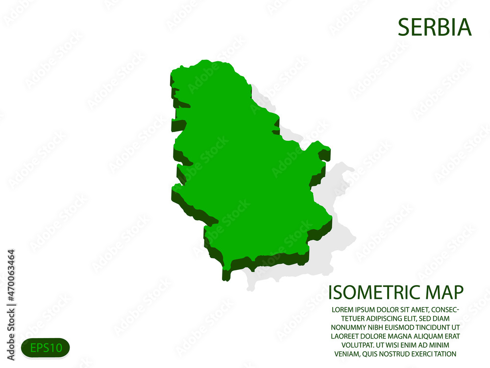 Green isometric map of Serbia elements white background for concept map ...