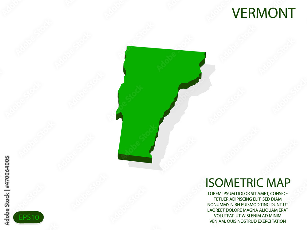 Green isometric map of Vermont elements white background for concept ...
