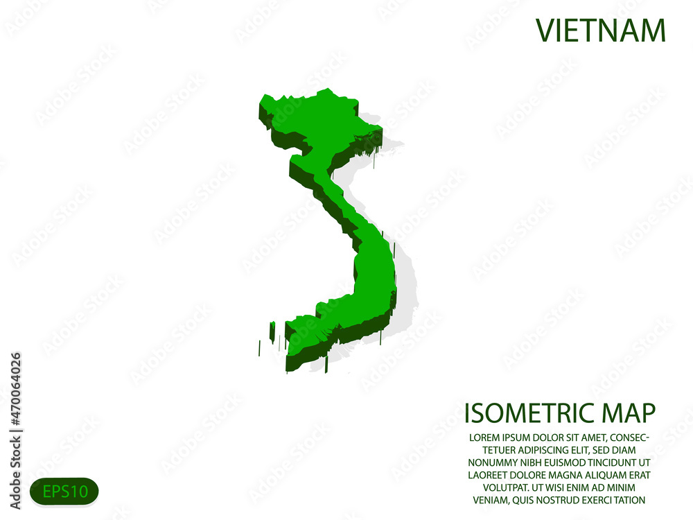Green isometric map of Vietnam elements white background for concept ...