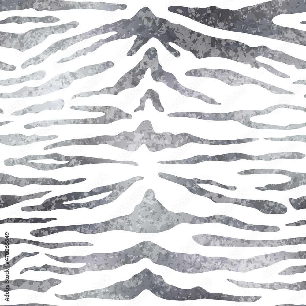 Silver Tiger seamless pattern. Vector white gold wild animal skin ...