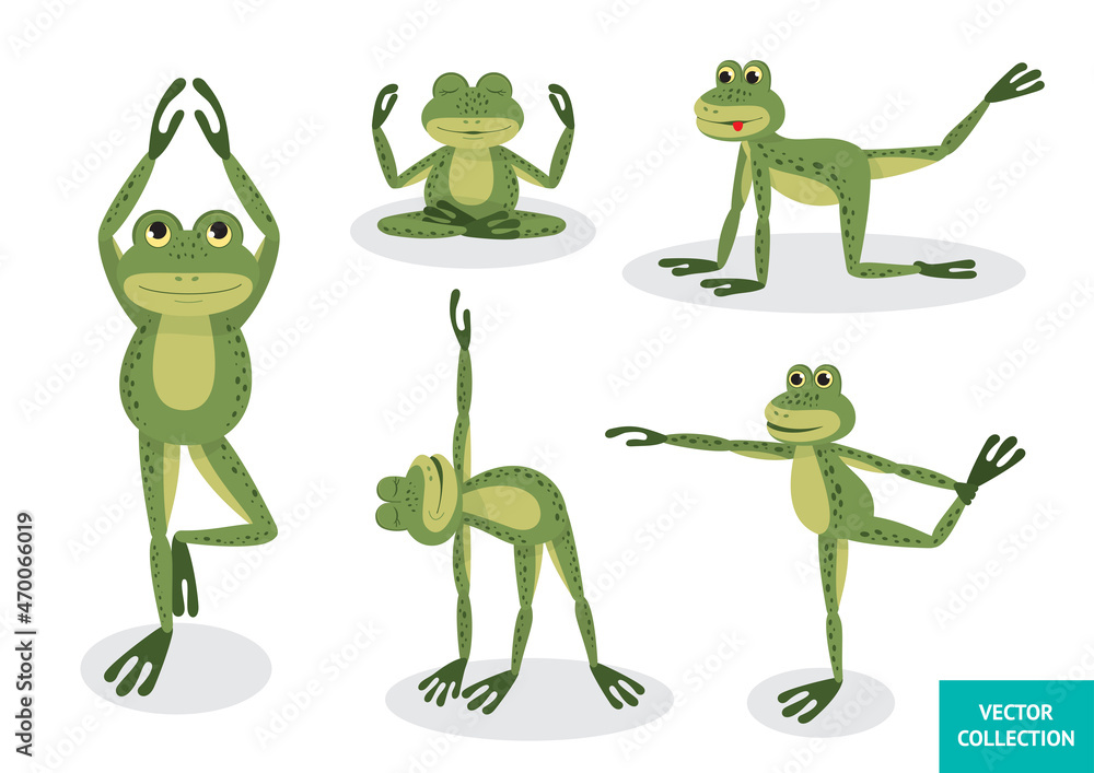 Funny Frogs doing yoga. Frogs in different poses. Vector illustration ...