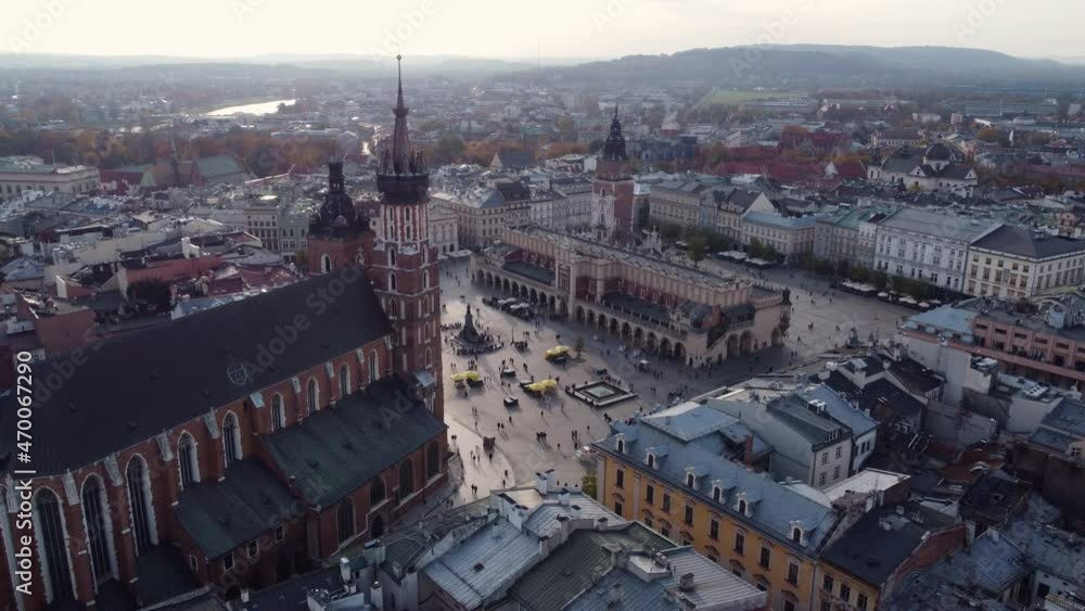 Aerial View Of Main Market Square (Rynek Glowny) With Saint Mary’s ...