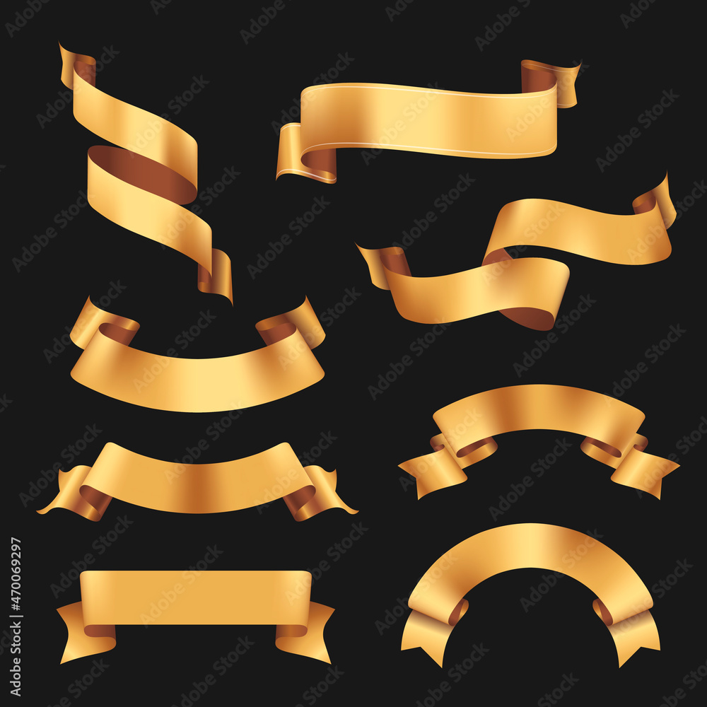 Ribbon banner vector art, gold realistic label design set Stock Vector ...