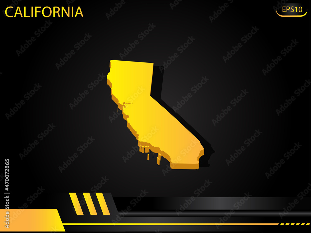 isometric map yellow of California on background yellow black frame ...