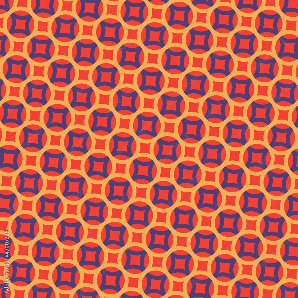 Seamless blue and yellow circles pattern on a red background. Festive ...