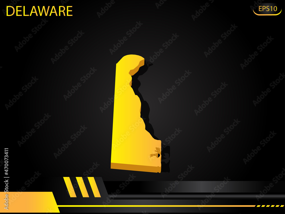 isometric map yellow of Delaware on background yellow black frame ...