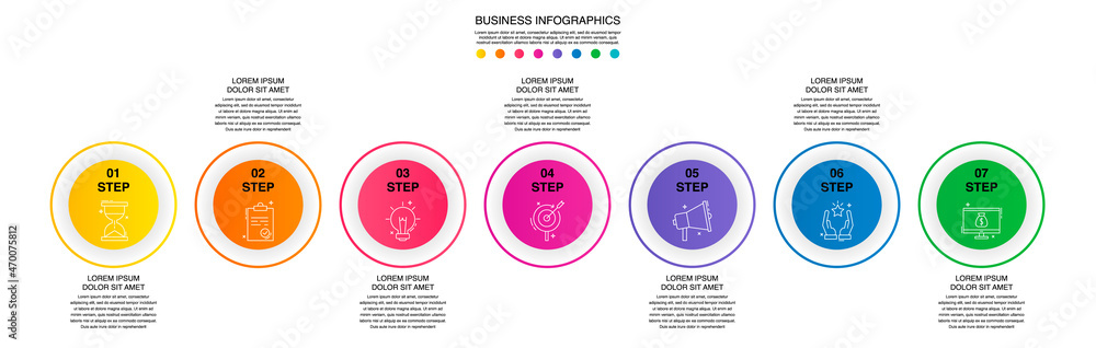 Modern 3D vector illustration. Circular infographic template with seven ...