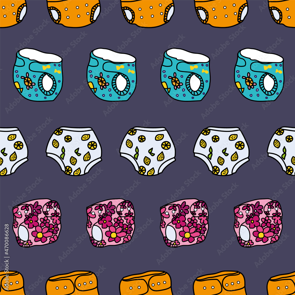 Vector Blue Cute Baby cloth diapers seamless background pattern Stock ...