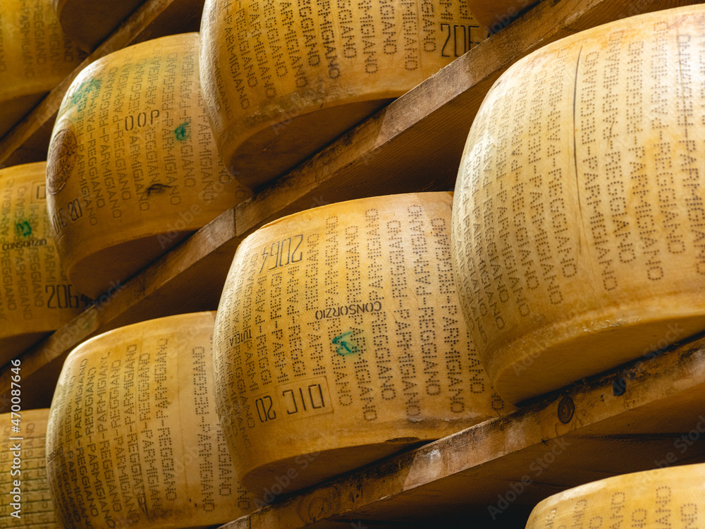 wheels of certified parmesan parmigiano reggiano hard organic cheese ...