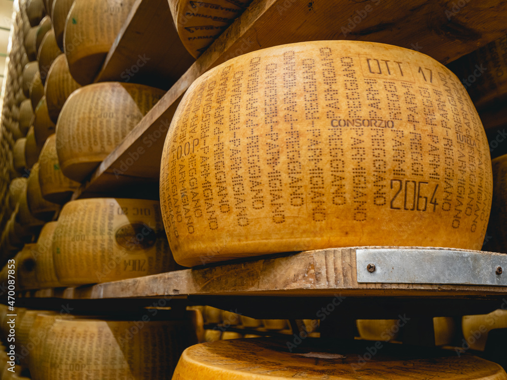 wheels of certified parmesan parmigiano reggiano hard organic cheese ...
