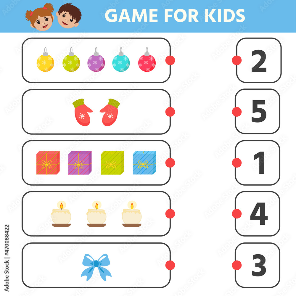 Game for children with pictures on Christmas theme. How many? Vector ...