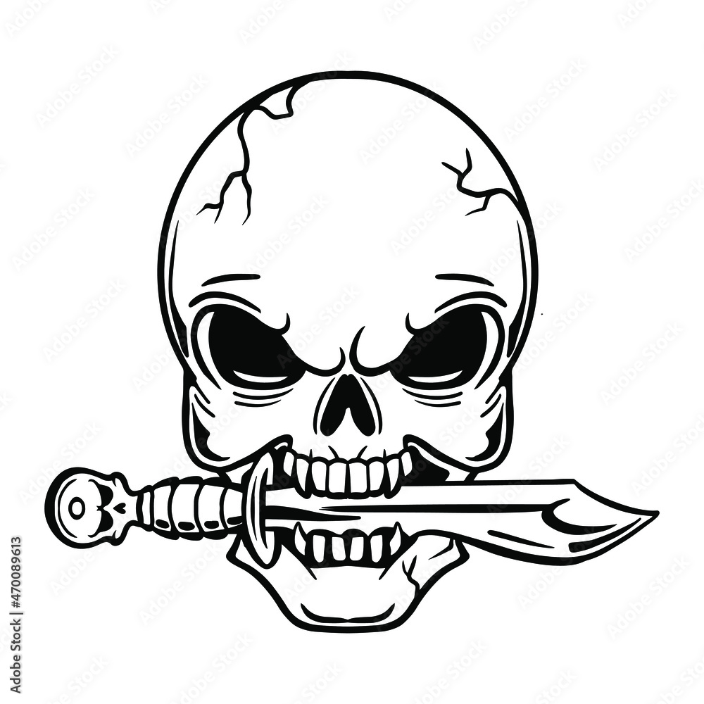 Skull pirate svg cut. Skull of a pirate with a saber in his teeth ...