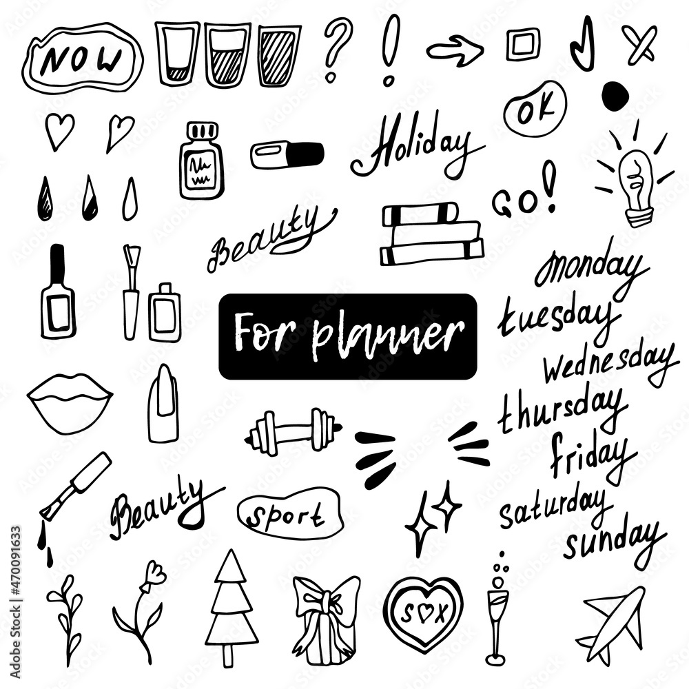 A set of items can be used for stickers for planning.The group of ...