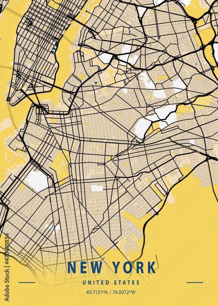 New York - United States Yellow City Map Stock-Illustration | Adobe Stock