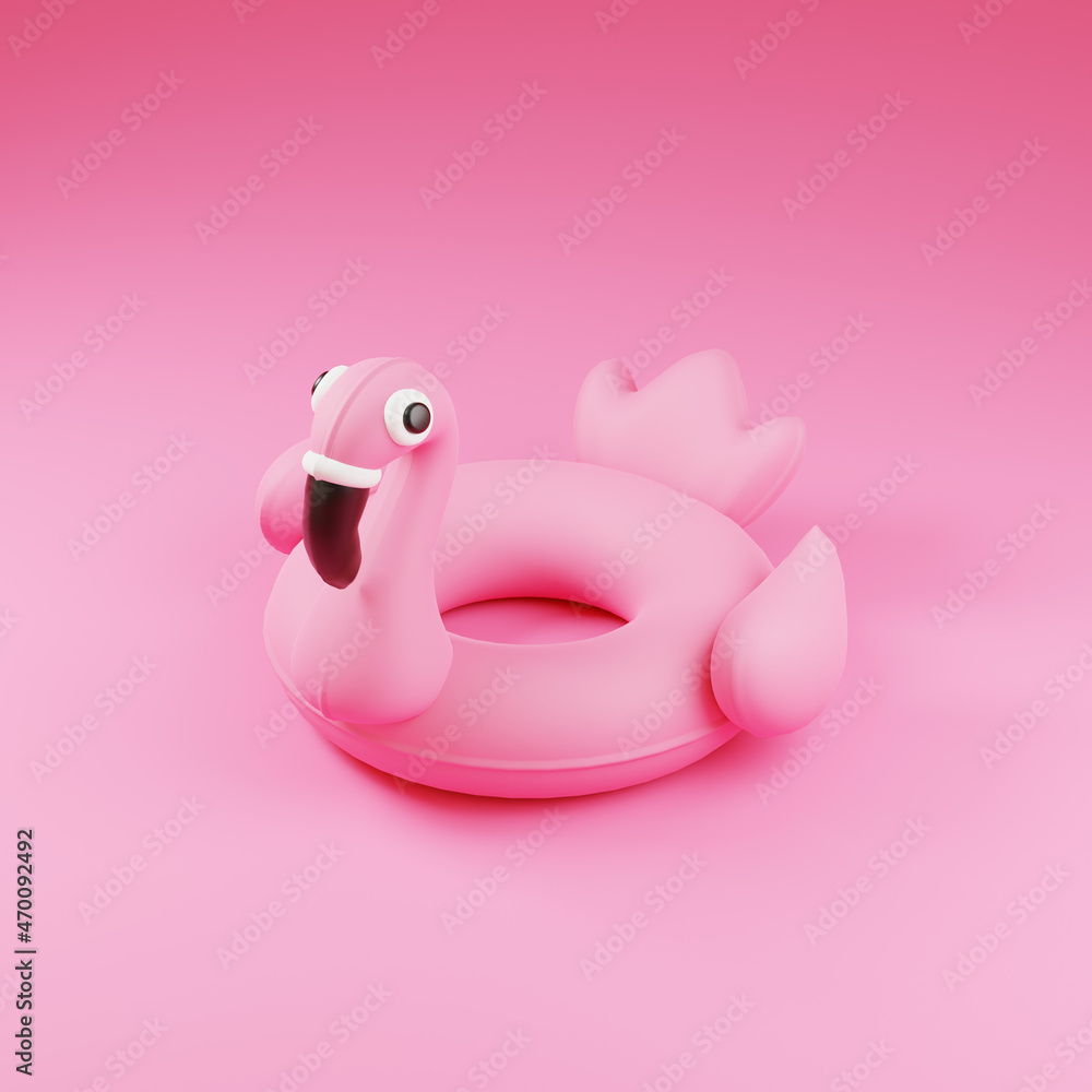 Cute cartoon inflatable flamingo on pink background 3d render ...
