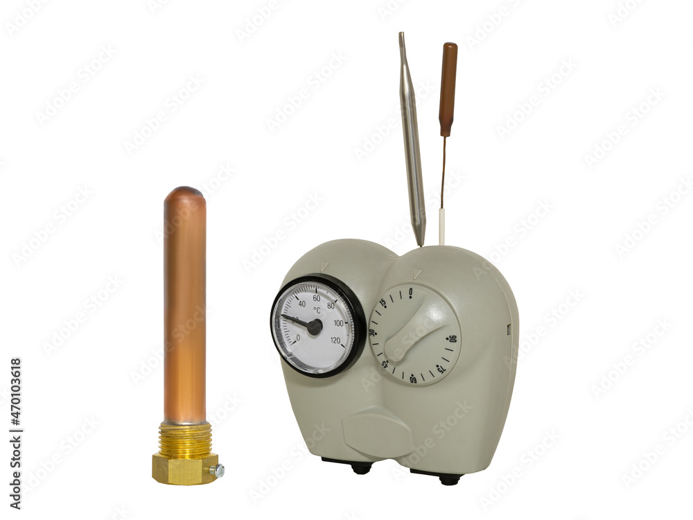 Thermostat (room regulator) with a control thermometer and an immersion ...
