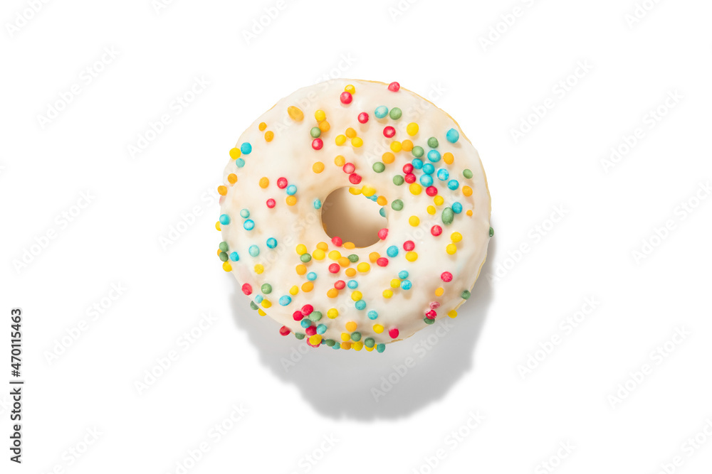 Delicious and glazed sweet donut isolated on white background with ...