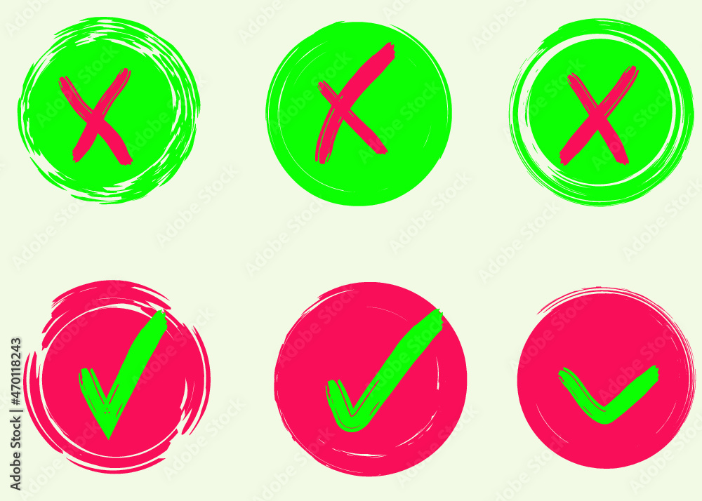 Tick and cross vector signs. Dry brush strokes Stock Vector | Adobe Stock