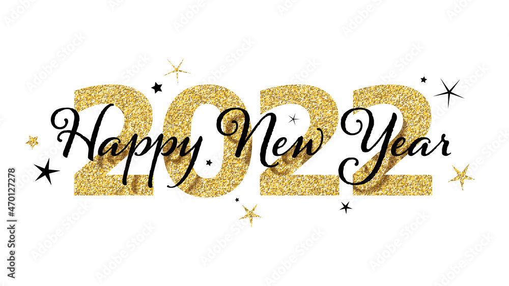 HAPPY NEW YEAR 2022 black and gold vector typography banner with gold ...