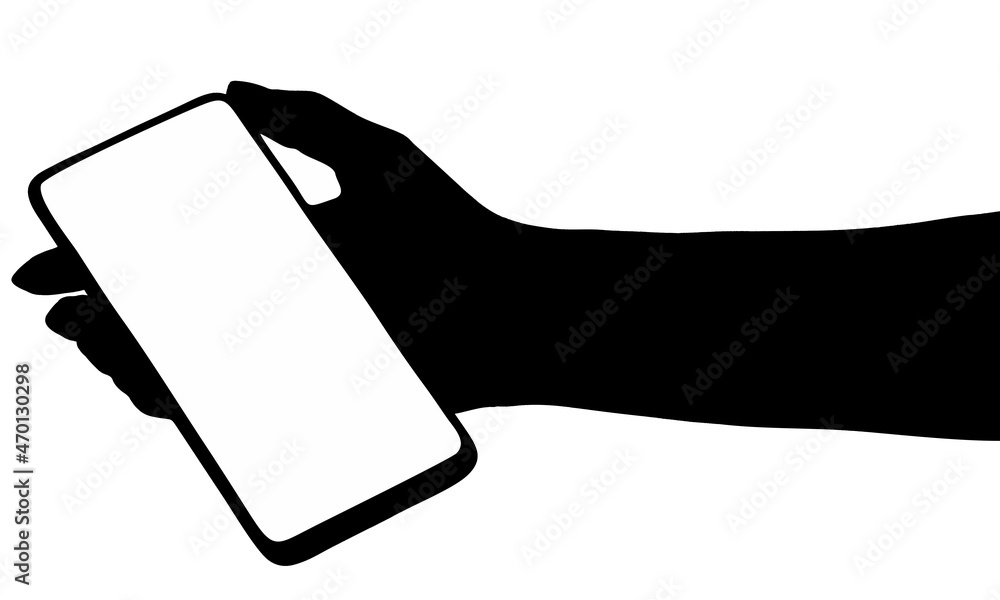 illustration of a silhouette of a hand holding the smartphone with ...