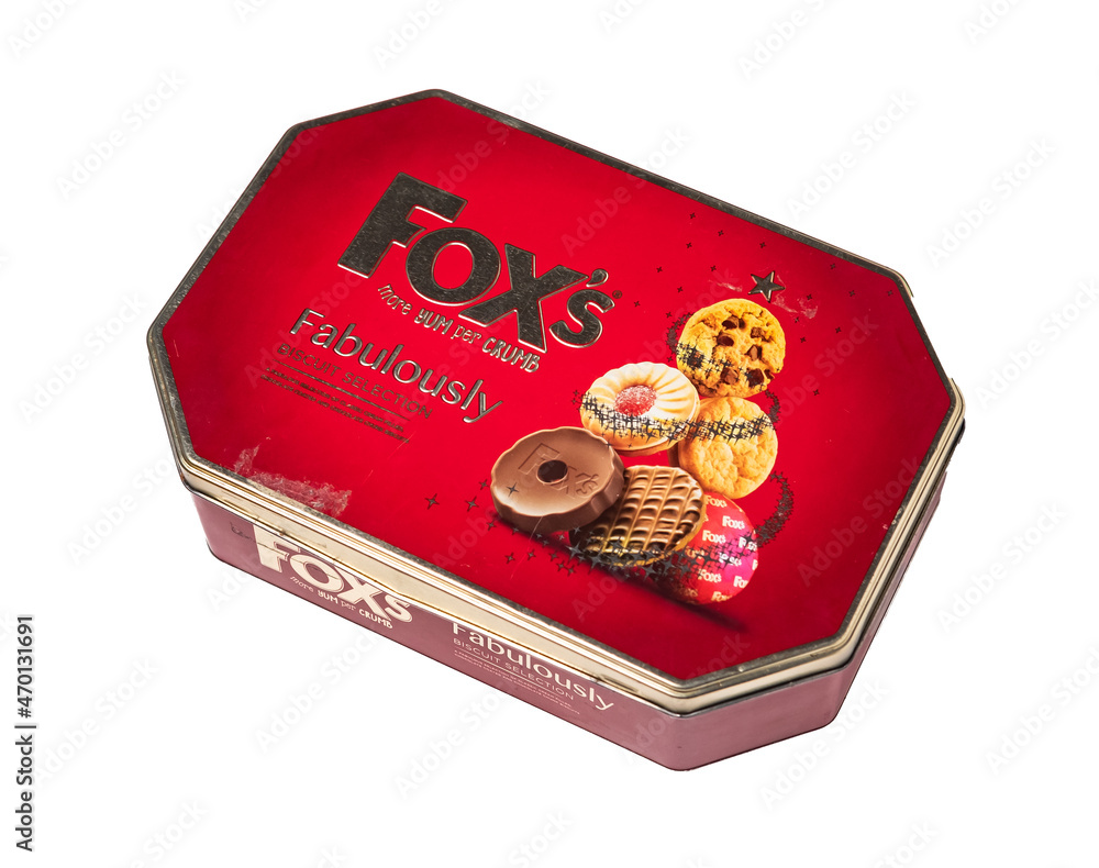 Norwich, Norfolk, UK – November 15 2021. Metal tin or box of classic ...