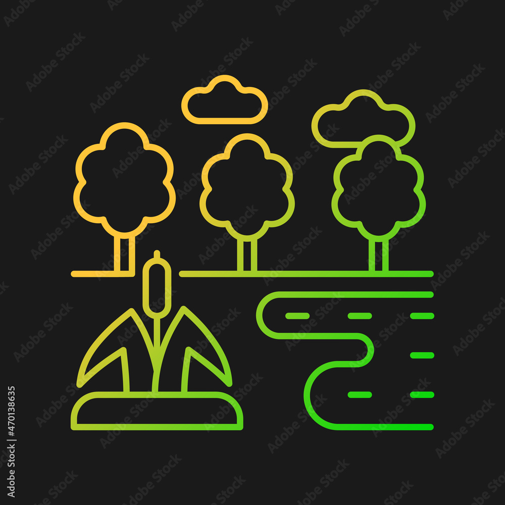 Wetland gradient vector icon for dark theme. Water covered land type ...
