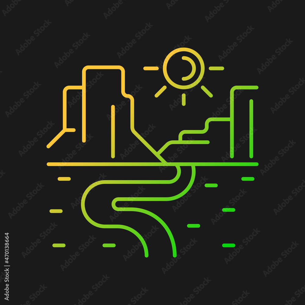 Canyon gradient vector icon for dark theme. Narrow and deep ravine ...