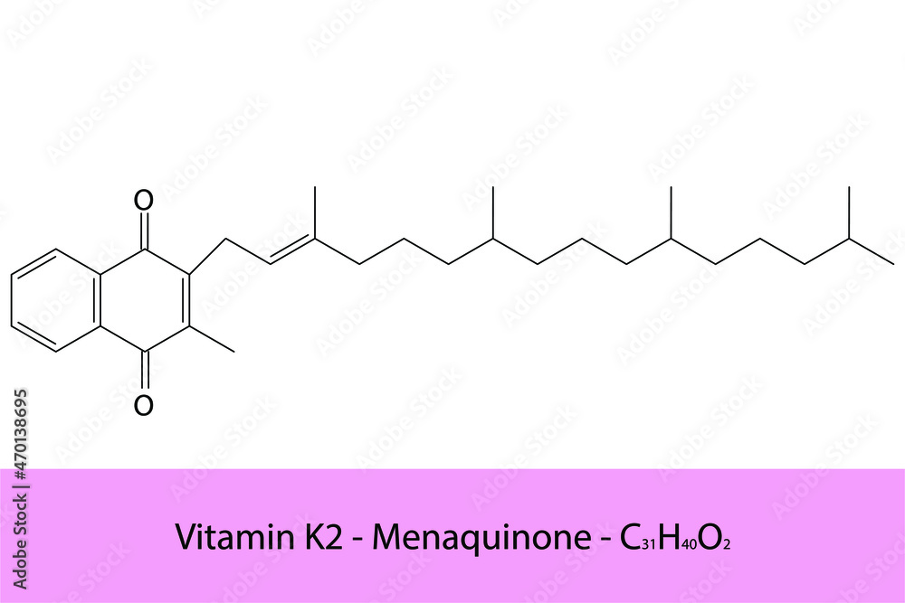 Vitamin K2 Menaquinone Skeletal structure and molecular formula ...