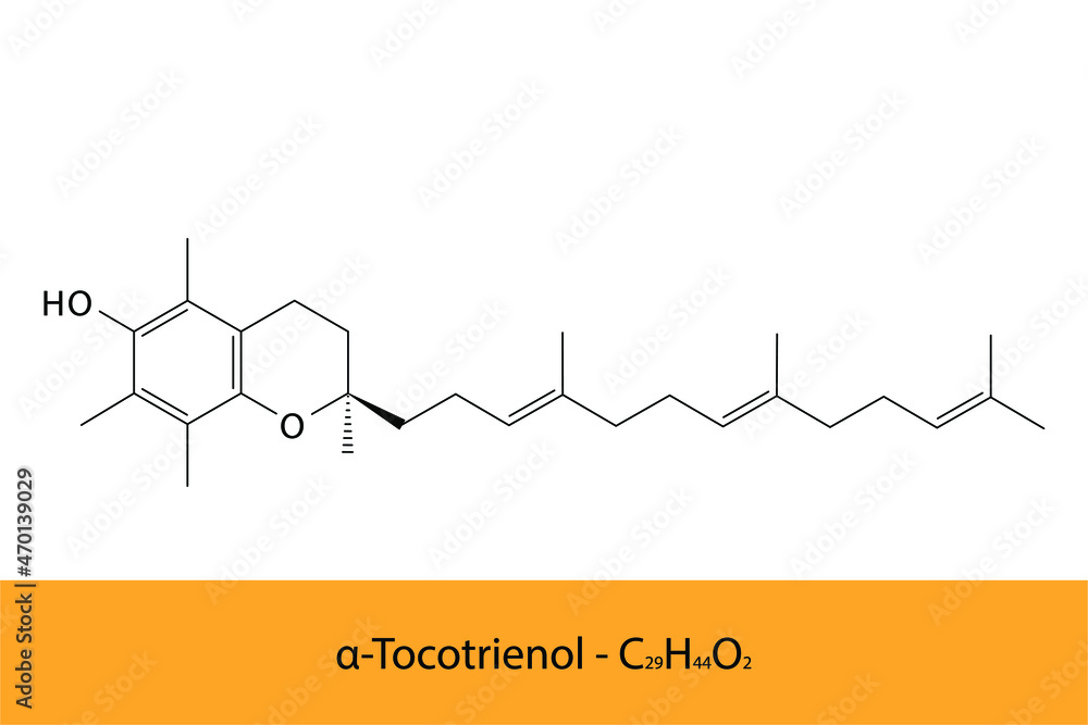 α Alpha Tocotrienol Skeletal structure and molecular formula. Organic ...