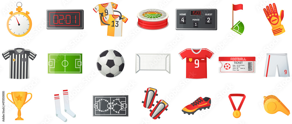 Soccer symbols set, sport football vector banner. Uniform and awards ...