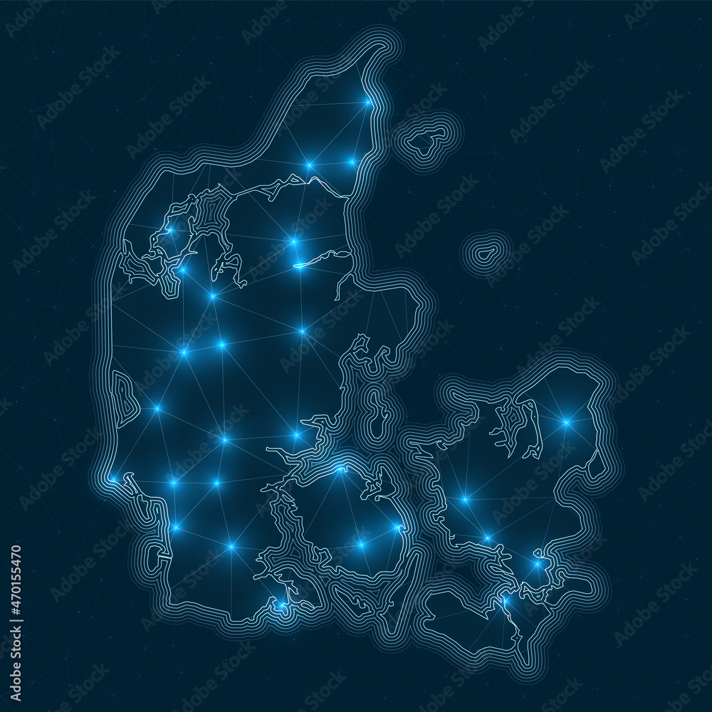Denmark network map. Abstract geometric map of the country. Digital ...